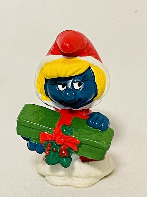Smurfs Santa Smurfette Christmas Present Vintage 1980s Smurf Toy Figure ...