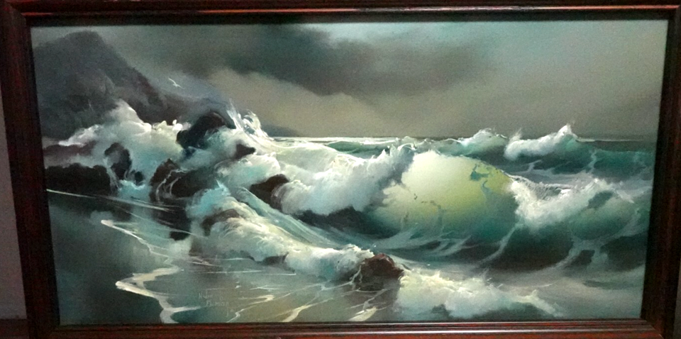 HULAN FLEMING LARGE ORIGINAL OIL ON MASONITE BOARD STORMY SEASCAPE ...