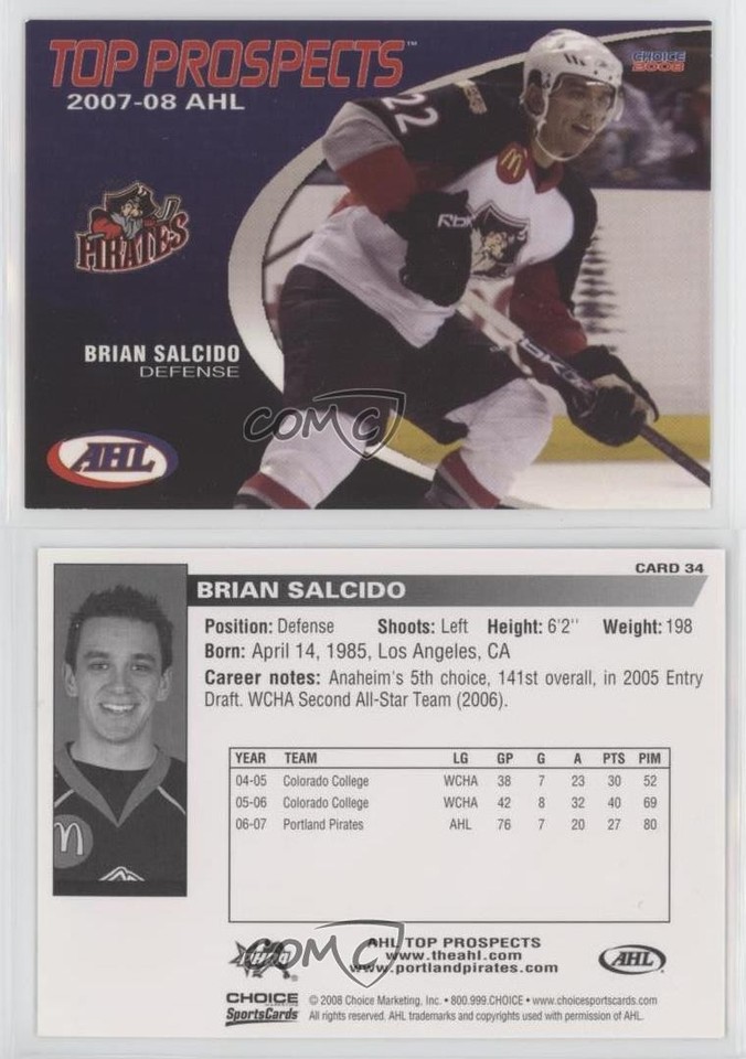 2007-08 Choice AHL Top Prospects Brian Salcido #34 0a4 | eBay UK