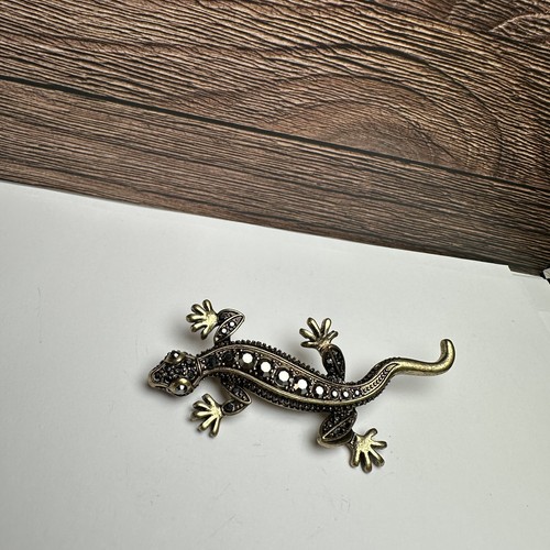Lia Sophia Rhinestone Lizard Reptile Brooch Pin Gold Tone | eBay