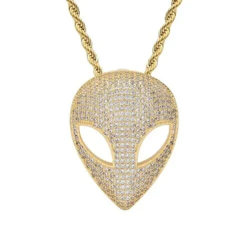 1.90Ct Round Lab Created Diamond Men's Alien Mask Pendant 14k Yellow ...
