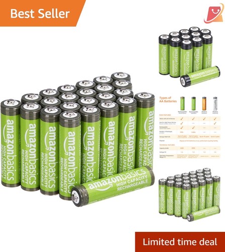 850 mAh AAA Rechargeable Batteries - 24-Pack, Compatible & Long-lasting ...