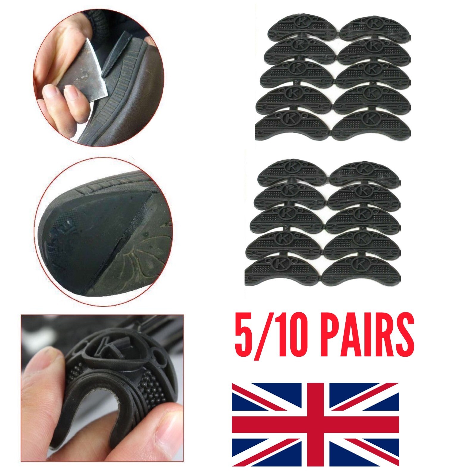 5/10X Rubber Sole Heel Saver Toe Plates Boots DIY Glue on Shoe Repair ...
