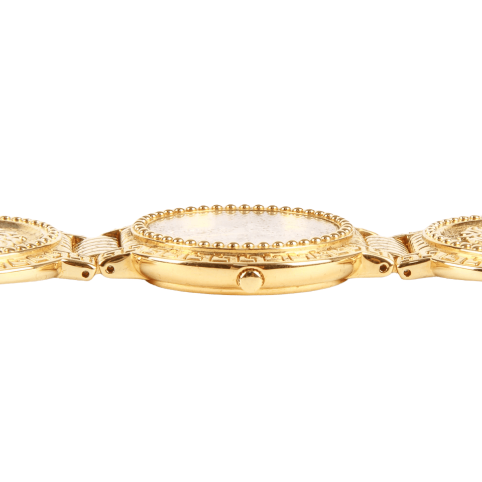 Gianni Versace Signature Medusa Head Gold Plated Vintage Coin Watch | eBay