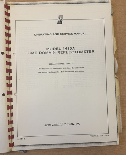 HP Model 1415A Time Domain Reflectometer Operating And Service Manual ...
