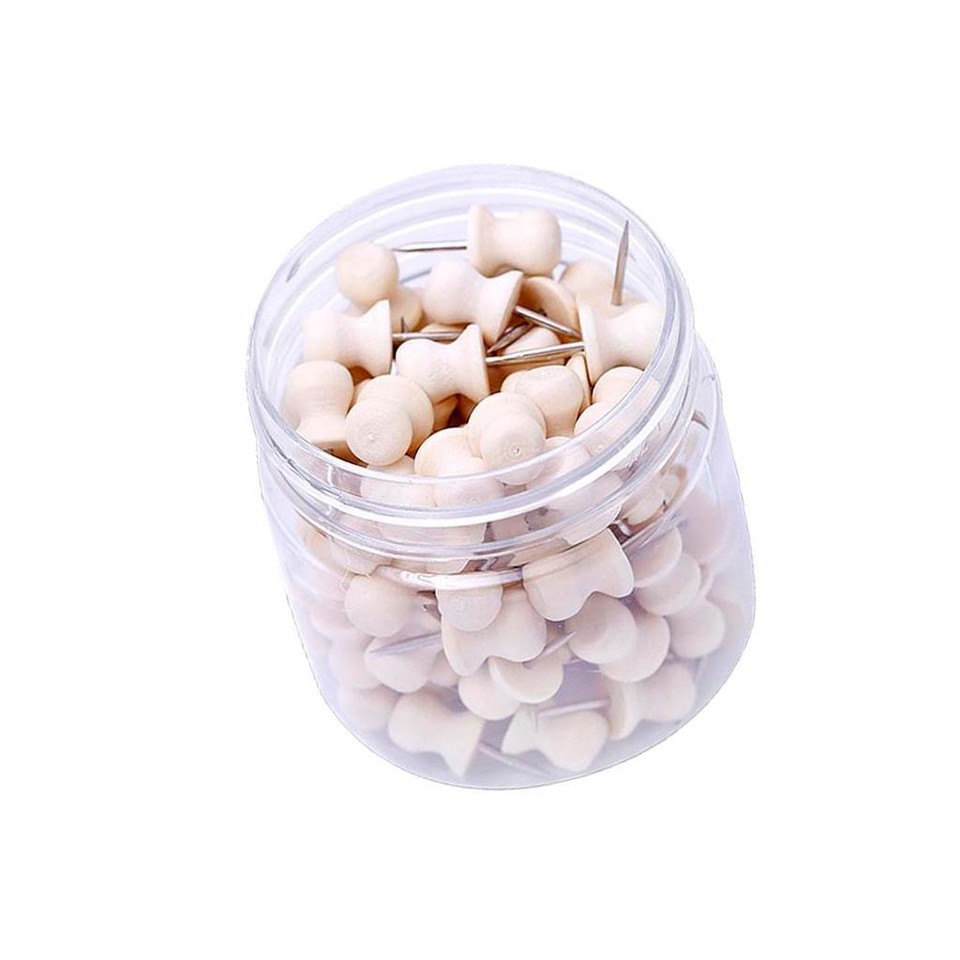 50 Pieces Natural Wood Pushpins Thumbtack Pins for Photos and Calendar ...