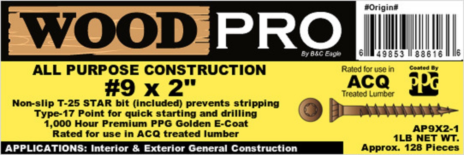 WoodPro Fasteners AP9X2-1 T25 1-Pound Net Weight 9 by 2-Inch All ...