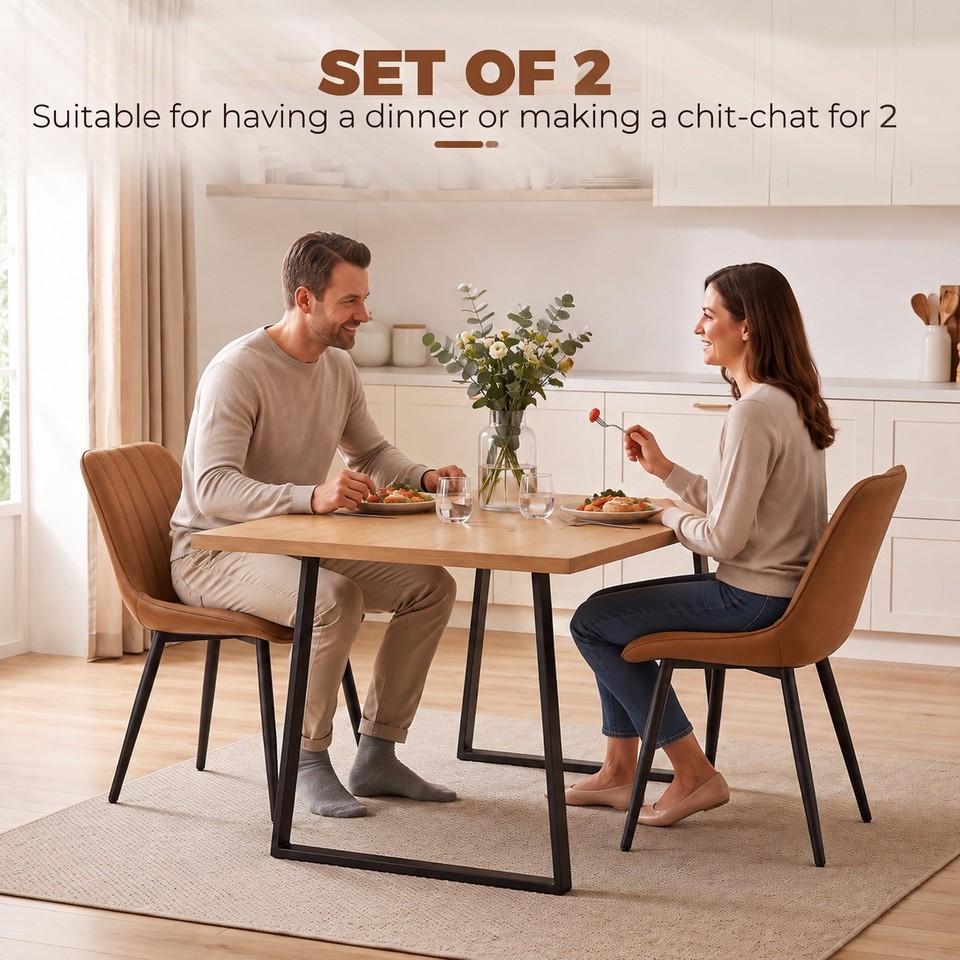 Set of 2 Kitchen Chairs Modern Dining Chairs with Metal Legs Brown ...