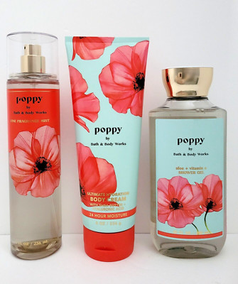 Bath & Body Works Poppy Fragrance Body Mist Shower Gel & Body Cream 8oz ...