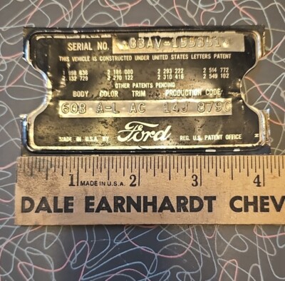 Ford Vintage Data Plate OEM Serial Number ID Tag Rough | Genuine OEM ...