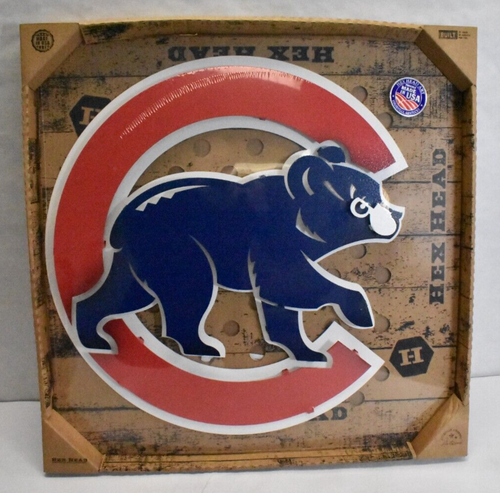 Hex Head Chicago Cubs Walking Cub Logo 3D Layered Metal Wall Art 22" x ...