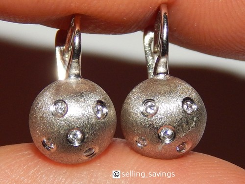 14K WHITE GOLD DIAMOND BEAD BALL MATTE FLUSH GYPSY 7/10 INCH LEVERBACK ...