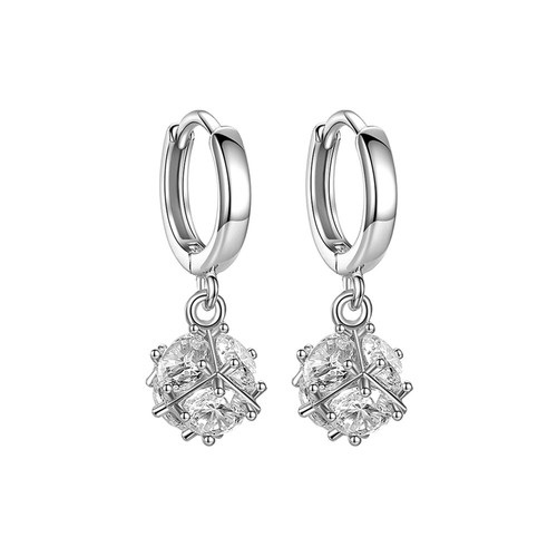 Sterling Silver CZ Love Cube Ball Box Huggie Hoop Drop Dangle Earrings ...