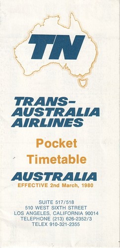 TAA Trans-Australia Airlines timetable 1980/03/02 pocket edition ...