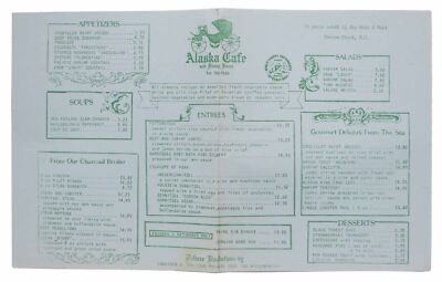Restaurant Menu / ALASKA CAFE and Dining Room 35 paces south of the ...