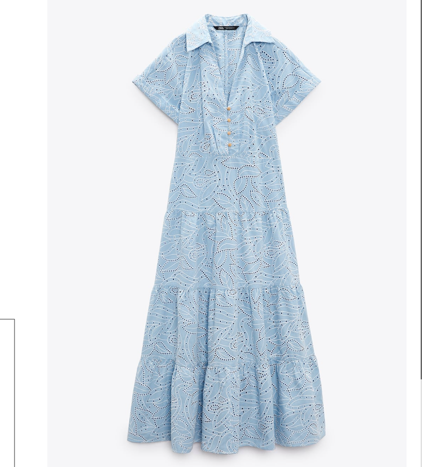 ZARA EMBROIDERED EYELET SHIRT DRESS CUTWORK EMBROIDERY BLUE WHITE XS S ...