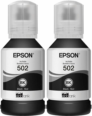 Genuine Epson 502 Black Ink Bottle 2 Pack for ET-2700 ET-2750 ET-3700 ...