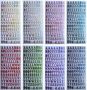 CAPITAL LETTERS ALPHABET Peel off Stickers 12mm Shimmer Foil Card ...