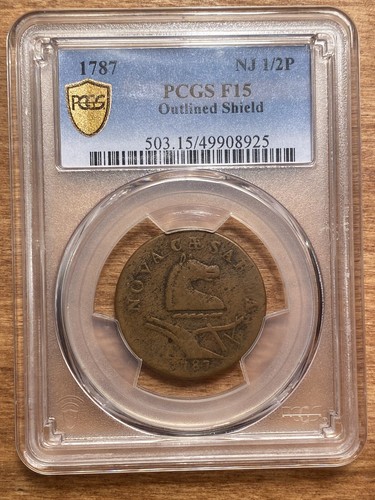 1787 New Jersey Copper Outlined Shield PCGS F15 | eBay
