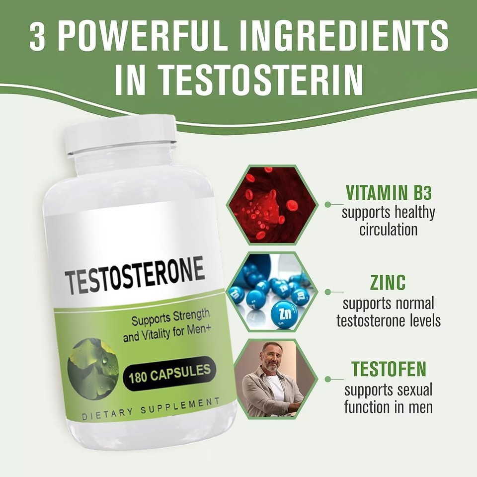 Testosterin Men's Multivitamins Testosterone Booster 180 Caps Vitamin ...