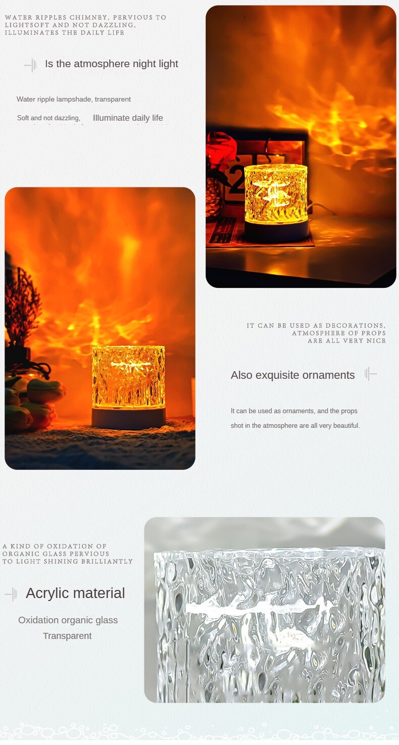 Water Ripple Table Lamp Night Light Rotating Projection Aurora Flame ...