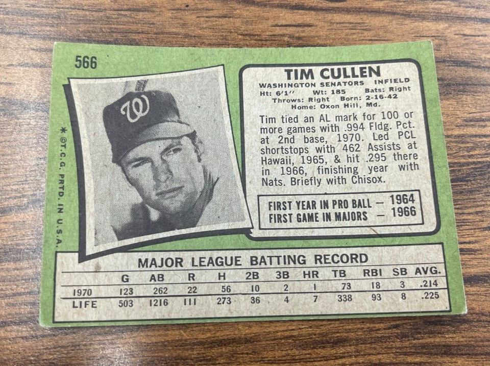 1971 TOPPS # 566 TIM CULLEN WASHINGTON SENATORS | eBay
