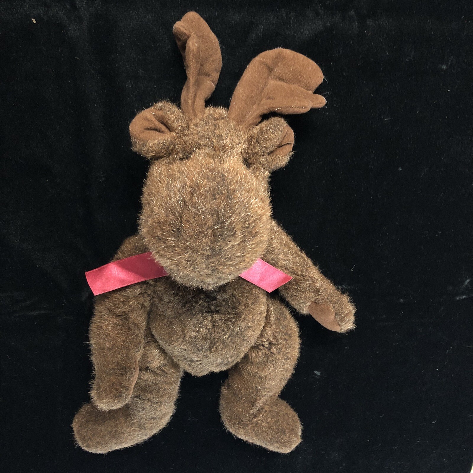 Russ Berrie Wildwood Moose Red Bow Dark Brown Stuffed Plush Animal 14 ...