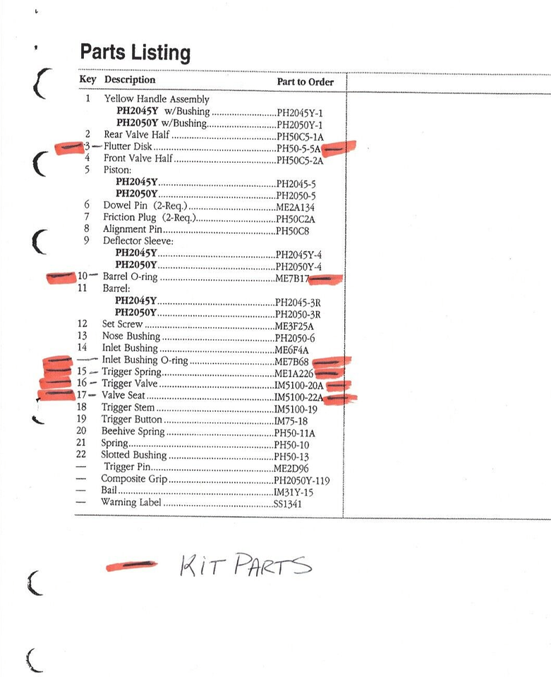 SNAP ON PH2050, PH2045, PH50F & BLUE POINT PH2050 AIR HAMMER T/U KIT 6 ...