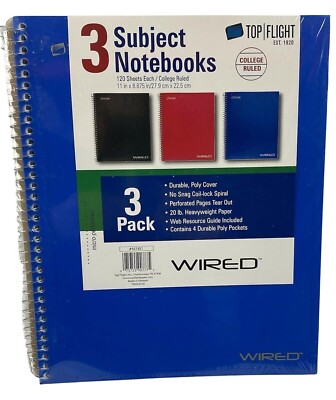Top Flight Wired 3 Subject Notebook 3Pk 120 Sheets Each College Ruled ...
