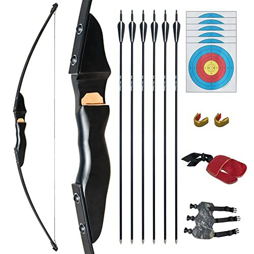 Archery Recurve Bow And Arrows Set For Adults Wooden 35 Lbs Archery Bow ...