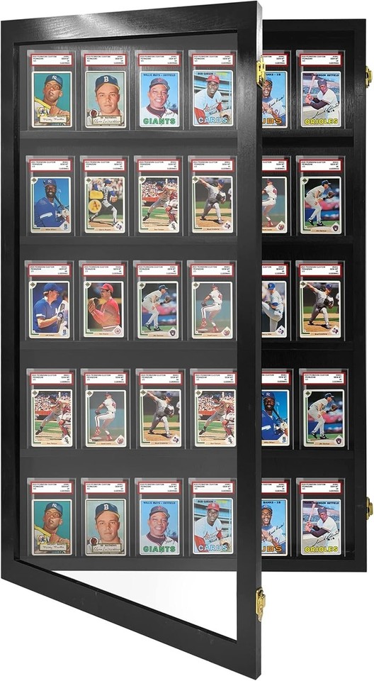 Graded Trading Card Display Case 35 Sport PSA Slabs Black Solid Wood ...