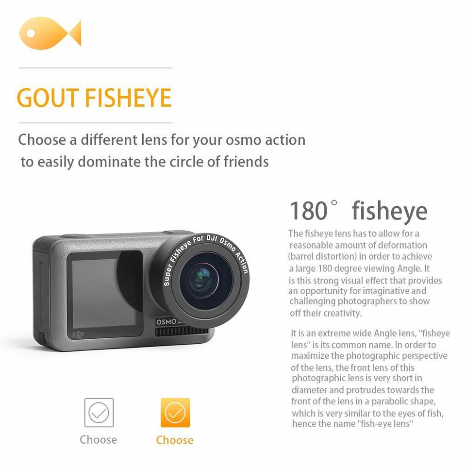 EXTREME HD FISHEYE LENS + FILTER KIT FOR DJI OSMO ACTION CAMERA WITH 2 ...