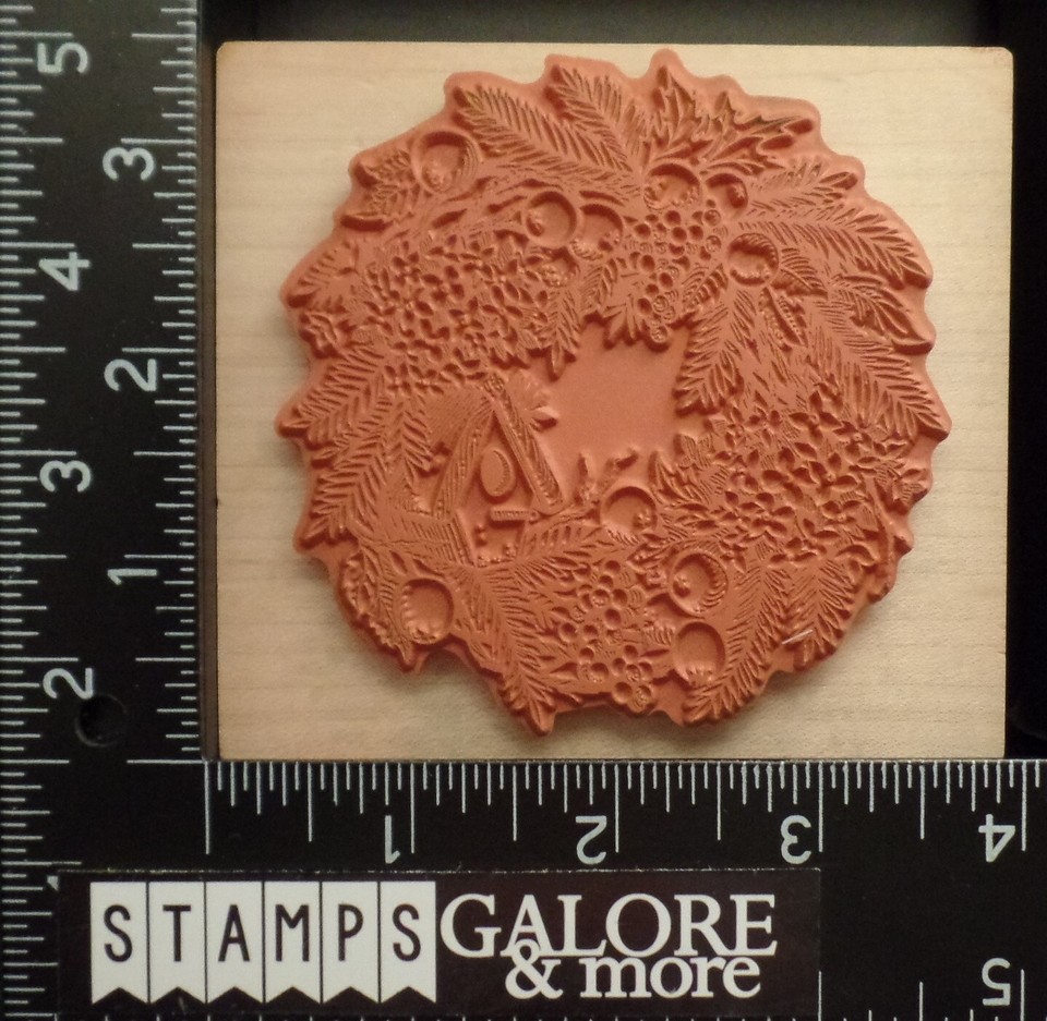 PSX Rubber Stamps K-1593 GARDEN WREATH BIRDHOUSE FRUIT FERNS FLOWERS ...