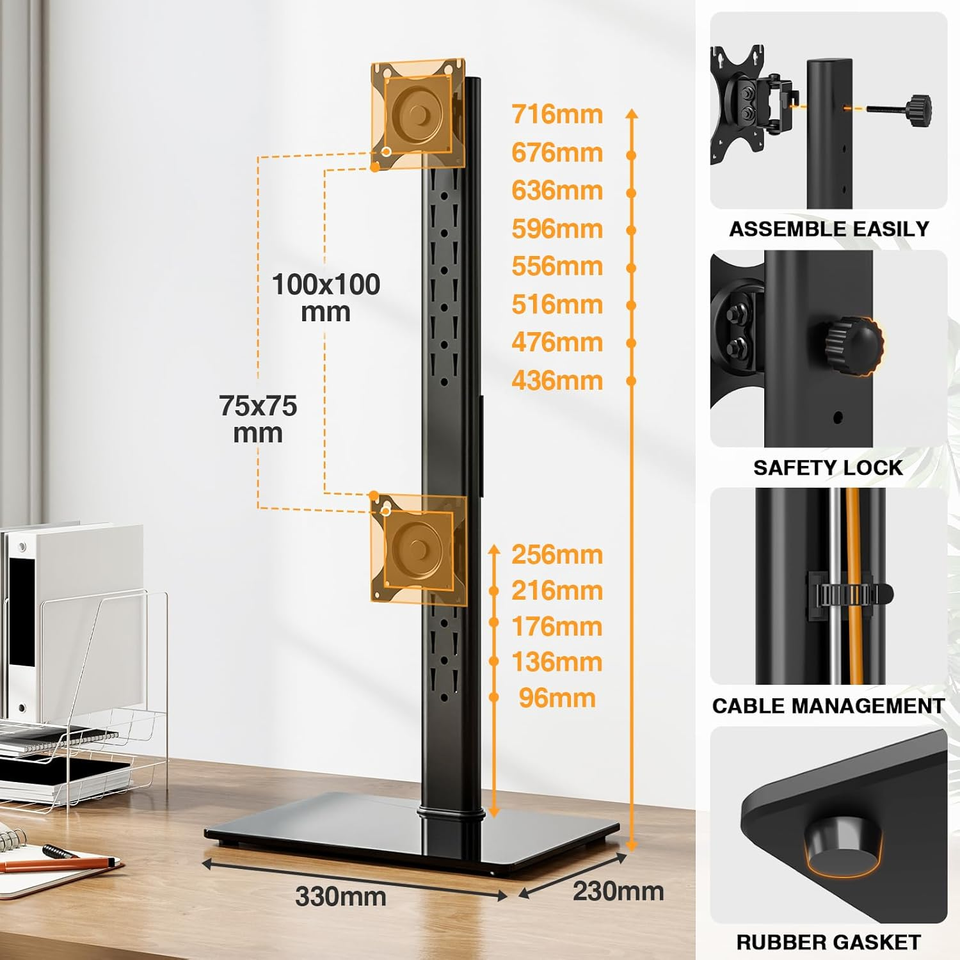 Dual Monitor Stand for 13-38 Inch Screens, Vertical Monitor Stand for ...