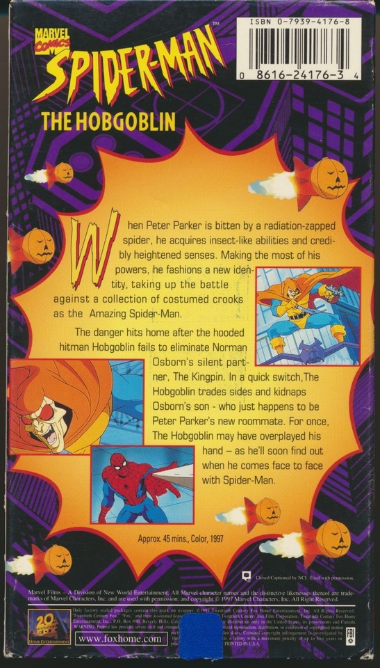 Spider-Man: The Hobgoblin Marvel Comics (VHS, 1997, Fox Kids) Used | eBay