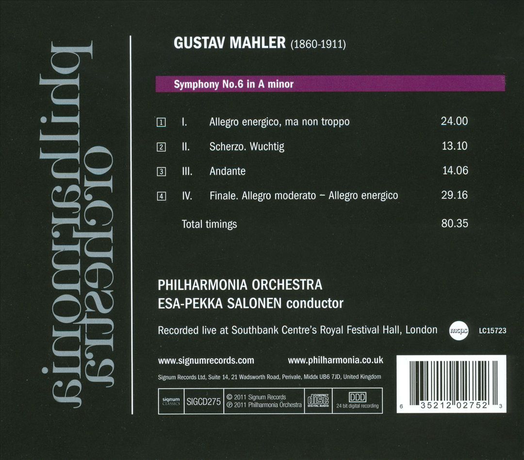 ESA-PEKKA SALONEN / PHILHARMONIA ORCHESTRA MAHLER: SYMPHONY NO. 6 NEW ...