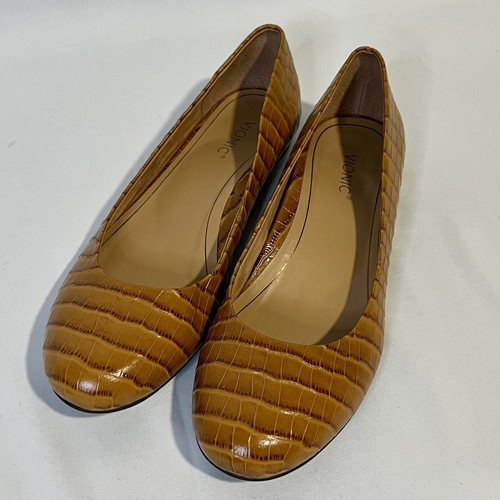 Vionic Womens Loafers Flats Shoes Tan Leather Croc Embossed Casual Slip ...