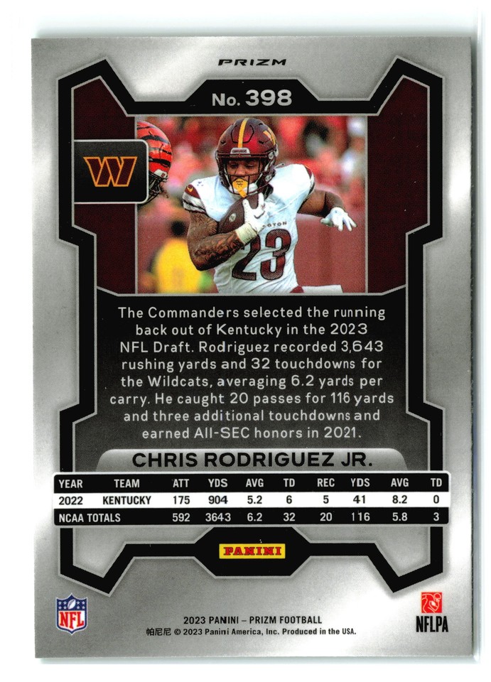 CHRIS RODRIGUEZ JR #398 RC 2023 PANINI PRIZM COMMANDERS GREEN | eBay