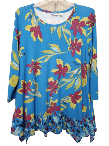 Logo by Lori Goldstein Tessa Jersey Knit Chiffon Hem Floral Print Tunic ...