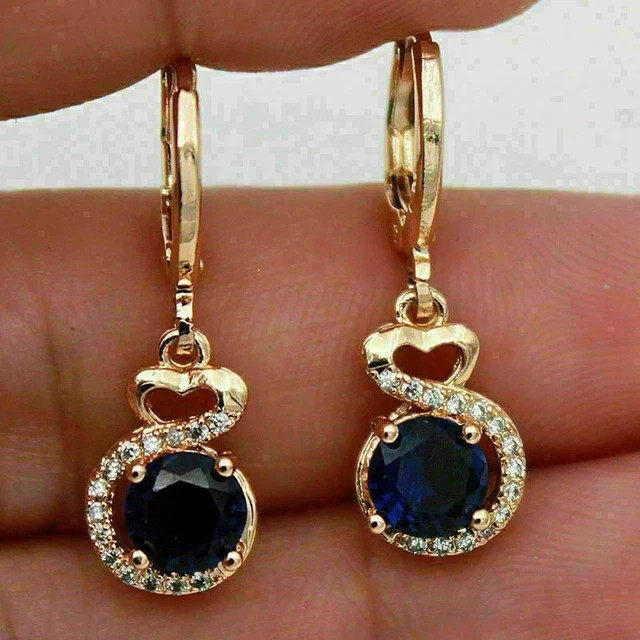 Lab Created Sapphire 3.Ct Round Cut Drop/Dangle Earrings 14K Yellow ...