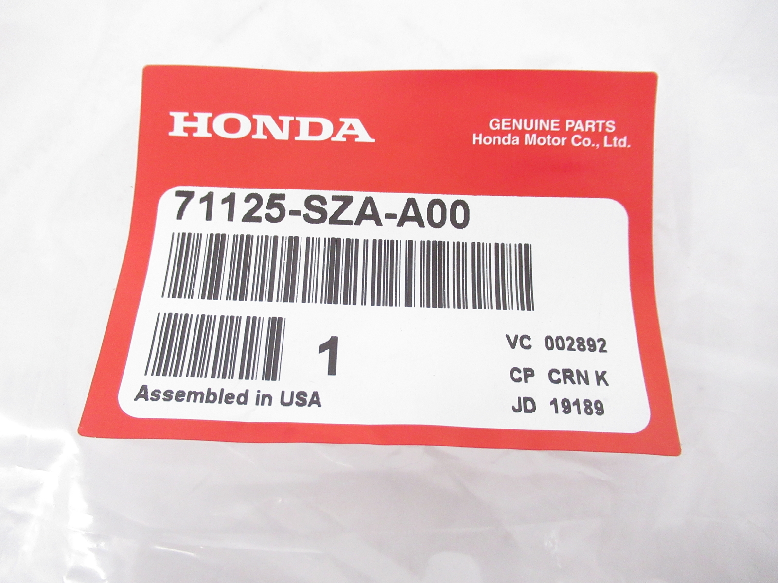 Genuine OEM Honda 71125-SZA-A00 Front Bulkhead Radiator Cover Sight ...