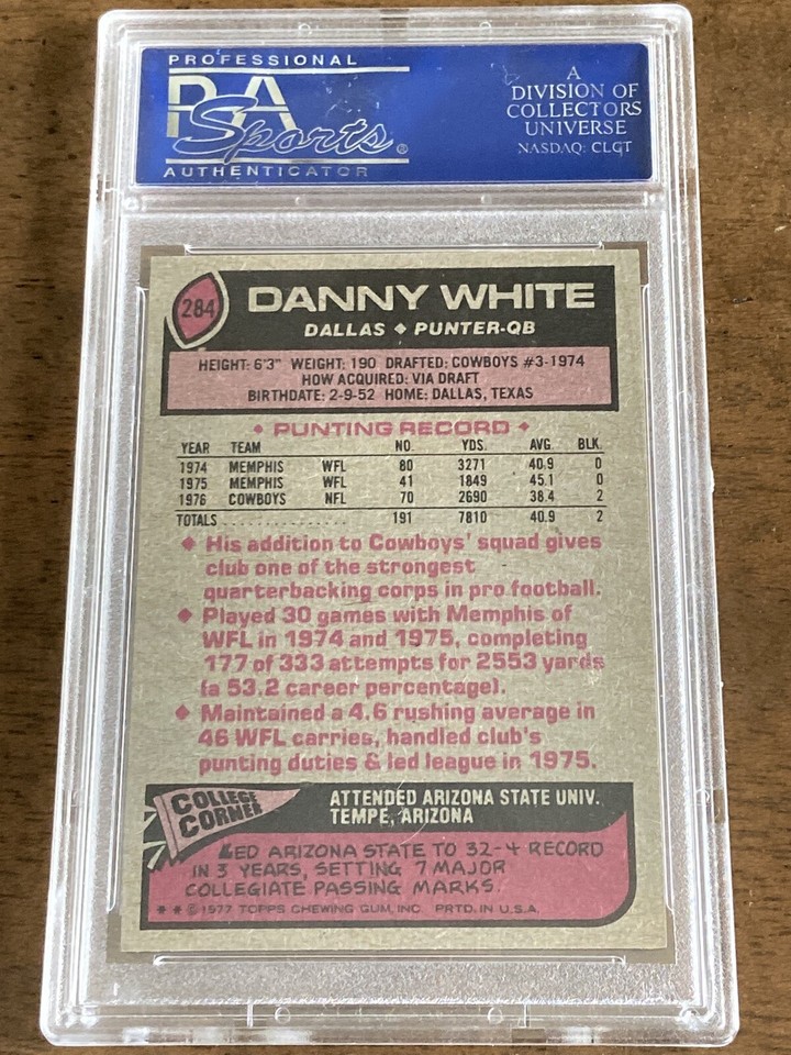 1977 Topps Danny White #284 Rookie PSA 10 Dallas Cowboys QB POP 20 | eBay