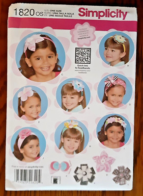 Simplicity Pattern 1820 Girl Child Hair Accessories Sewing Craft ...