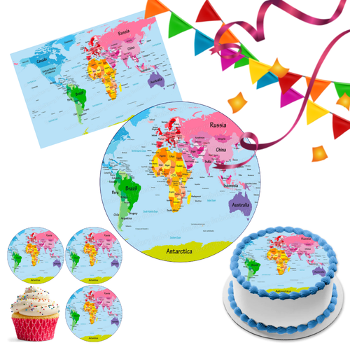 Map World Globe Cake Topper Party Decoration Edible Birthday ...