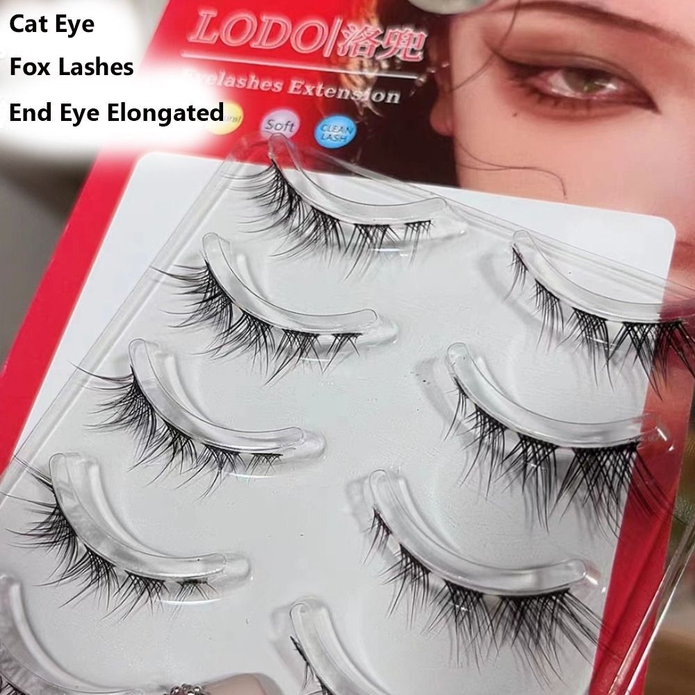 Curled Natural False Eyelashes Transparent Stem Cat Eye Fox Lashes 3D ...