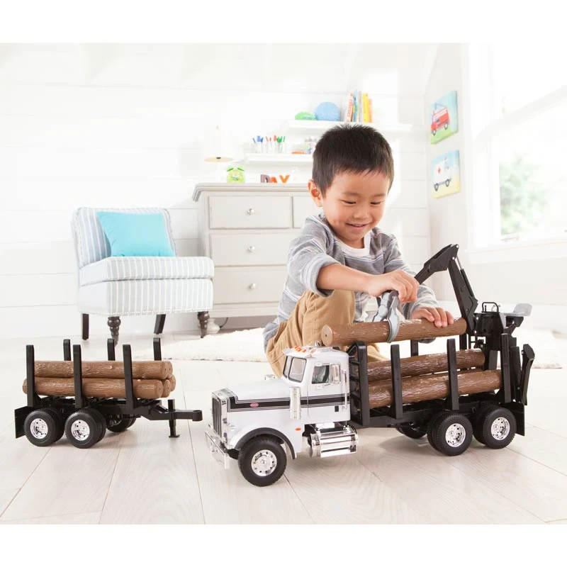 Peterbilt Model 367 Log Truck w/ Trailer and Logs 1:16 Scale Model ...