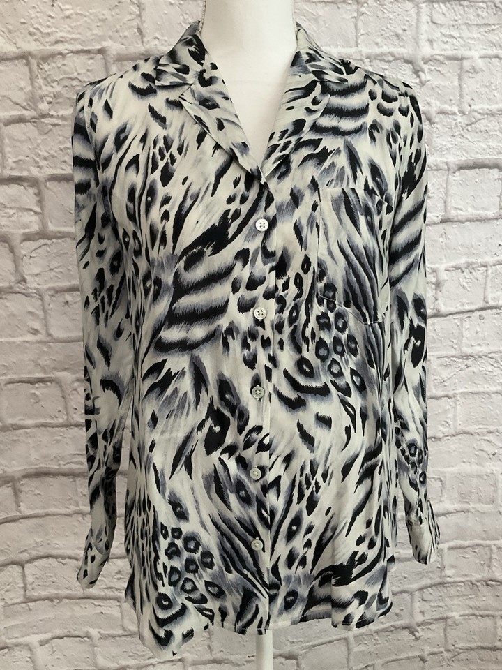 Rails S Blouse Rebel Ivory Snow Leopard Button Front Long Sleeve ...