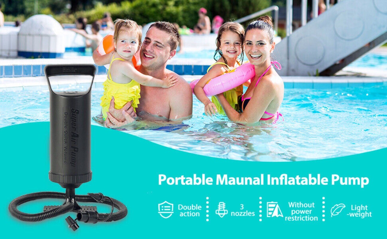 Double Quick Hand Air Pump 4 Rapid Inflatable Air Bed Mattress Toy Pool ...