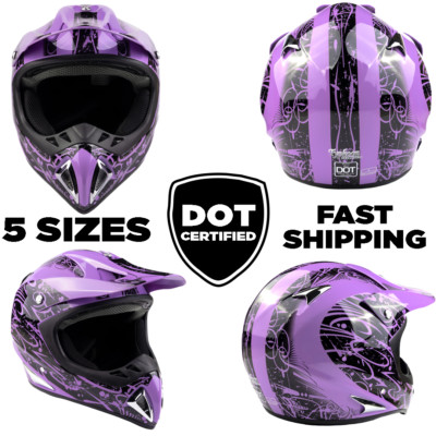 Typhoon Adult Dirt Bike Helmet ATV Off Road ORV Motocross Purple DOT ...