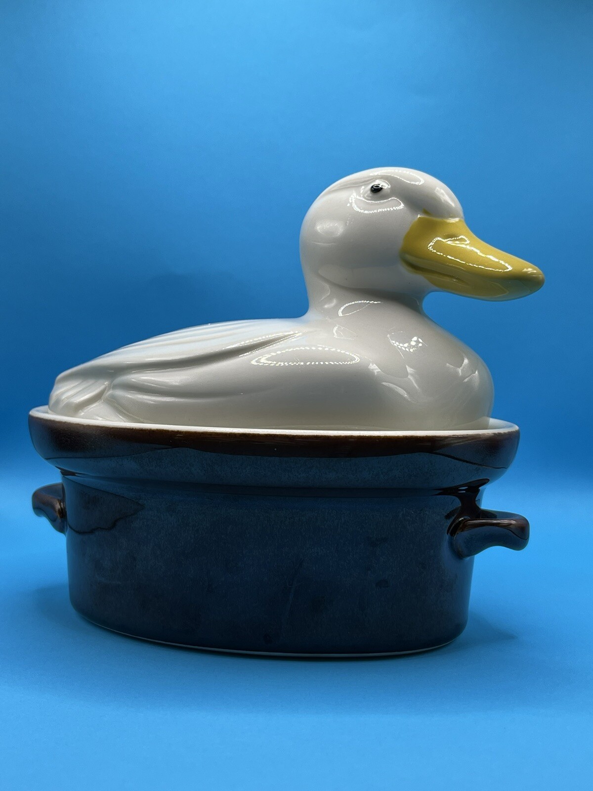 Vintage MCM HALL CARBONE Duck Mini 6" Casserole Dish Covered with brown ...